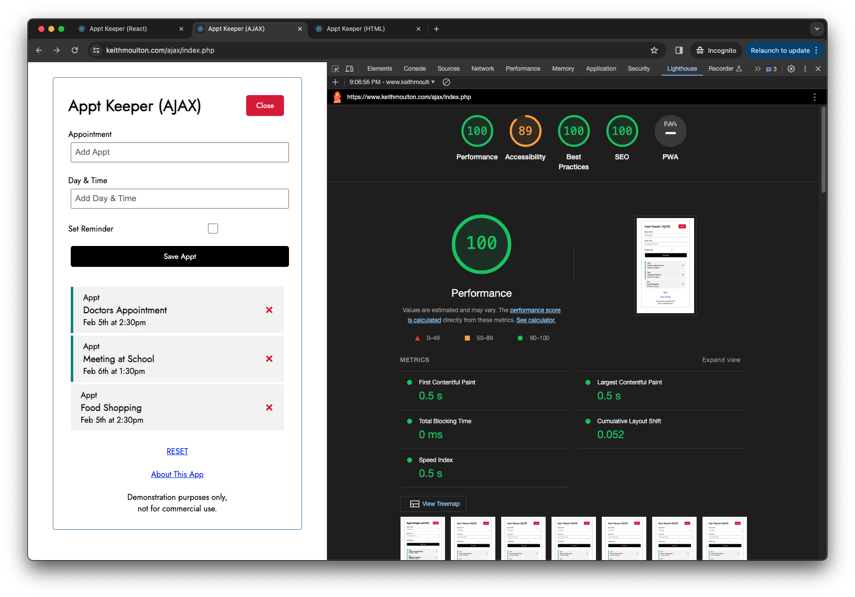 App Test: A Web Dev Showdown of React, AJAX, and HTML – KeithMoulton.com